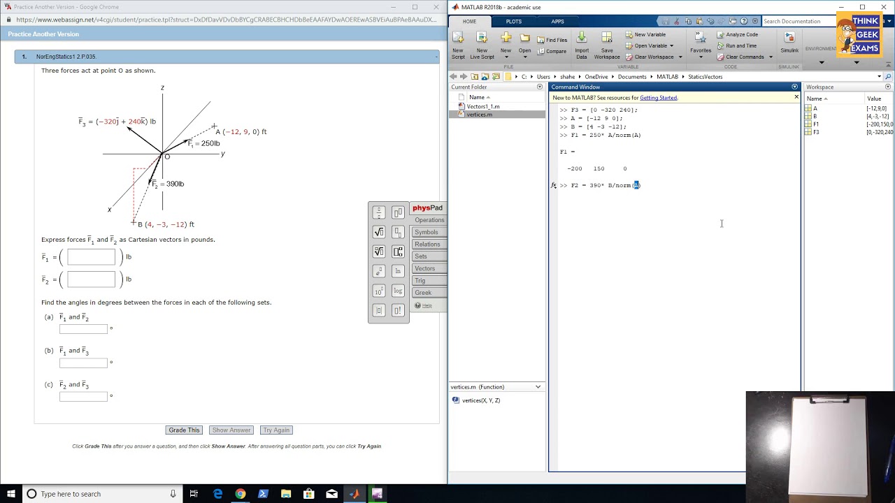 Statics HW 03 2 Forces To Points In 3D Matlab YouTube Statics HW 03 2 Forces To Points In 3D Matlab YouTube
