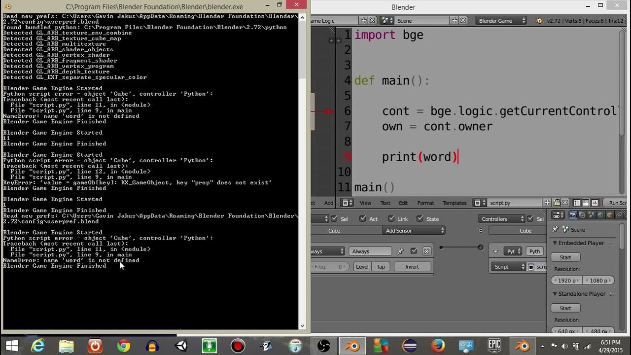 UPBGE - Debugging A Simple Script - YouTube
