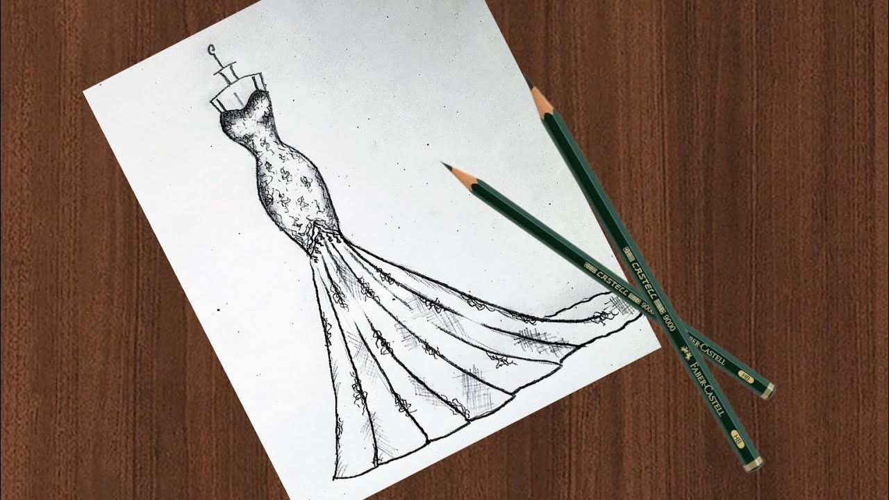 Beautiful fashion dress pencil art | Designer dress drawing - YouTube
