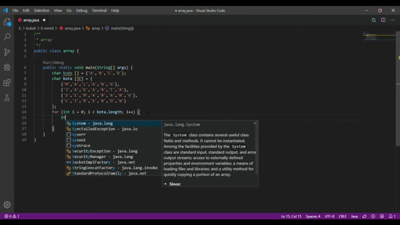 array java Visual Studio Code - YouTube