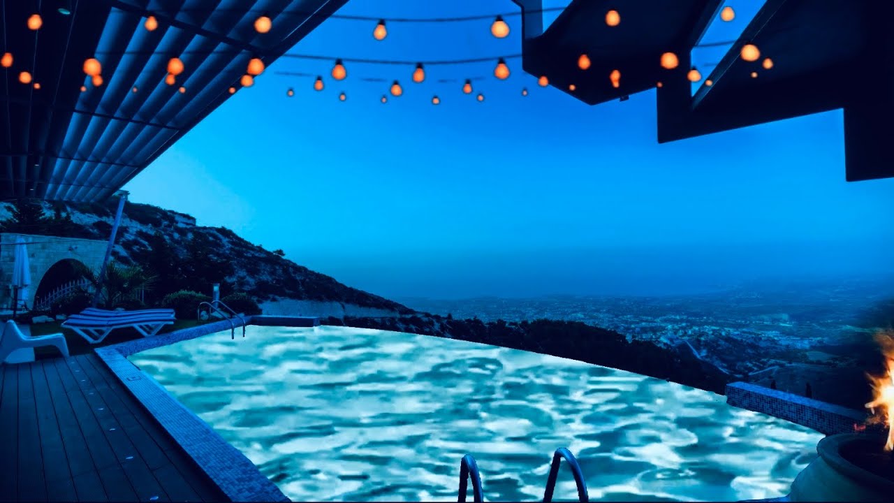 Infinity Pool Ambience w/ fire pit 🔥 overlooking city at night ...