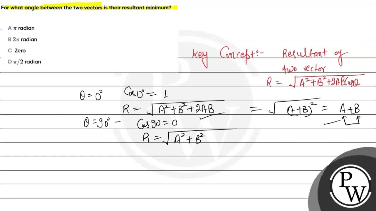 For what angle between the two vectors is their resultant minimum ...