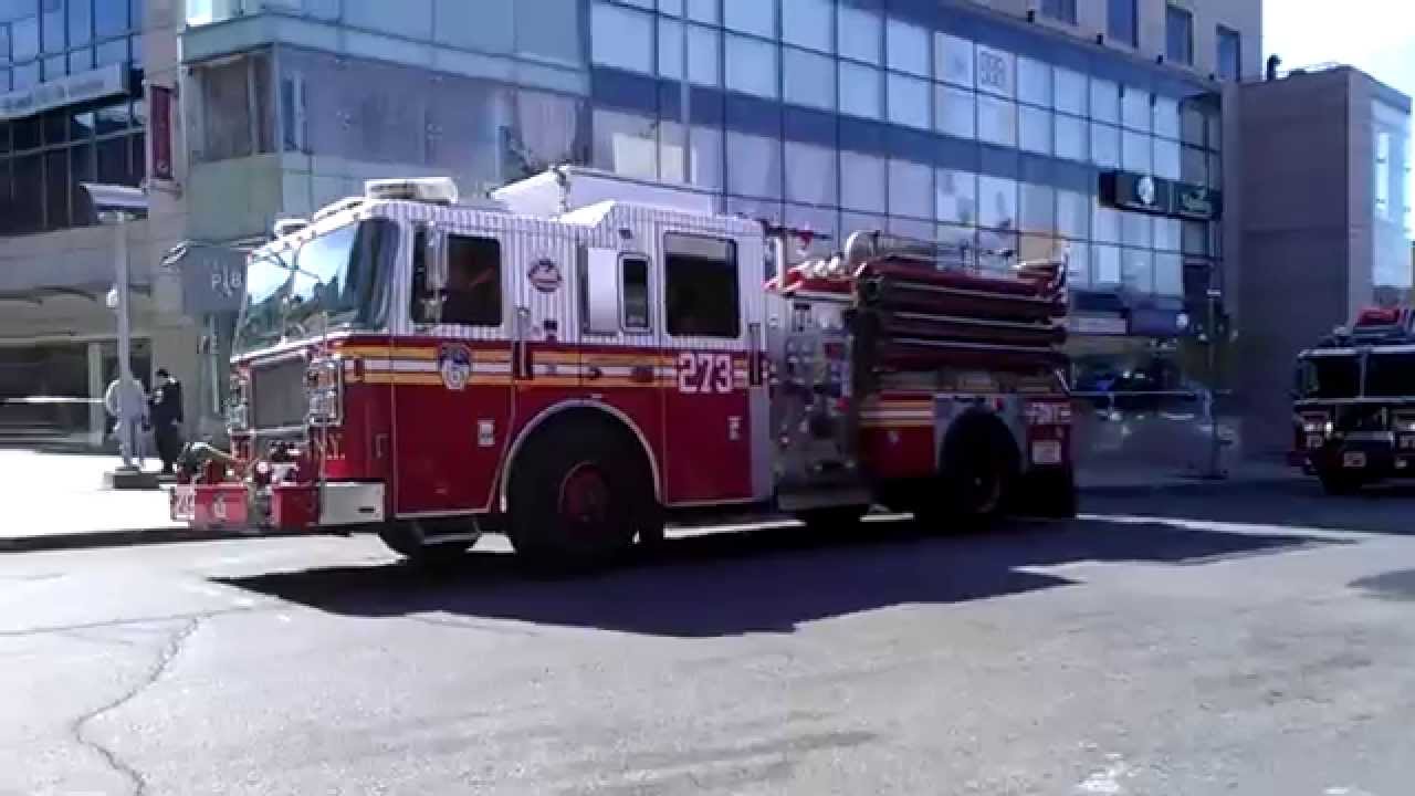 FDNY engine 273 and ladder 129 cruising by - YouTube