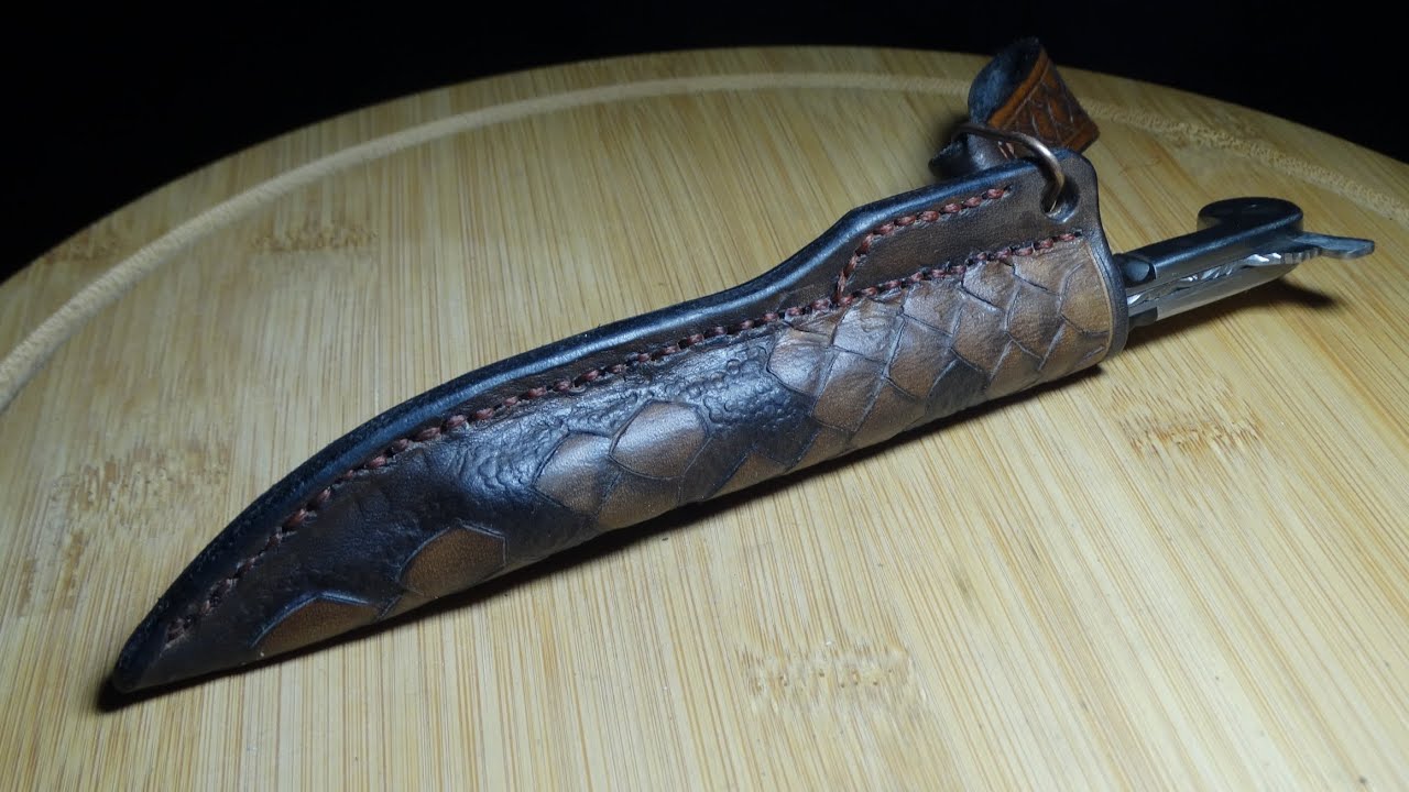 Making a dragon skin sheath for a folding knife #14 - YouTube