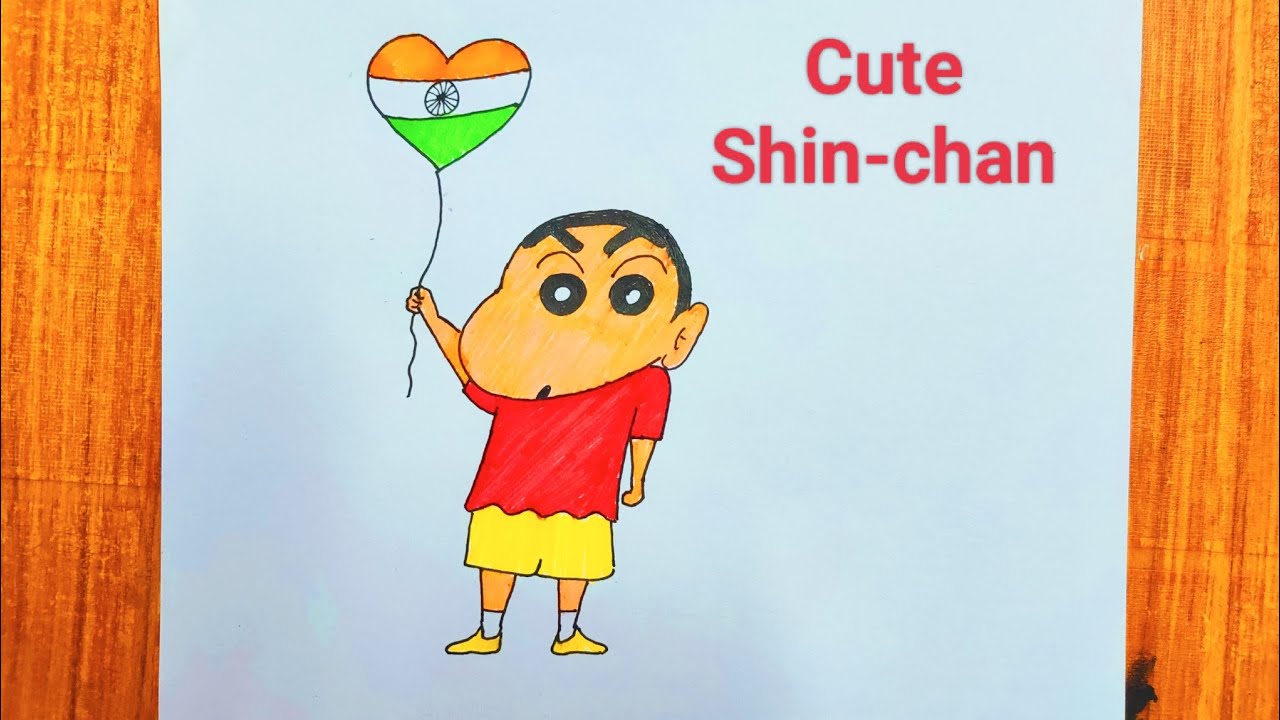 How to draw cute shin-chan /cute shin-chan holding indian flag balloon ...