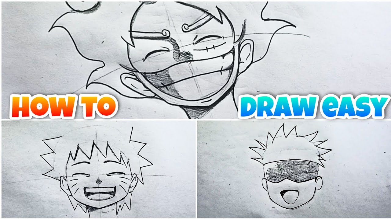 How to draw Anime characters (NARUTO UZUMAKI, MONKEY D LUFFY, GOJO ...