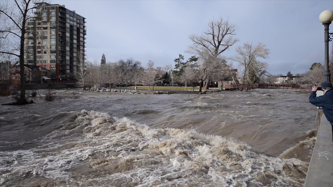 Truckee River nearly floods downtown Reno, Nevada. - YouTube
