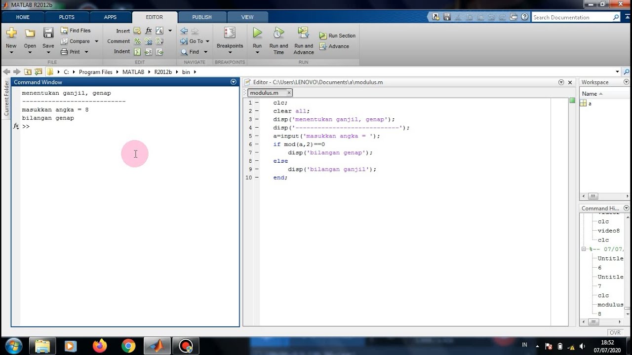 Menentukan bilangan GENAP/GANJIL pada MATLAB - YouTube