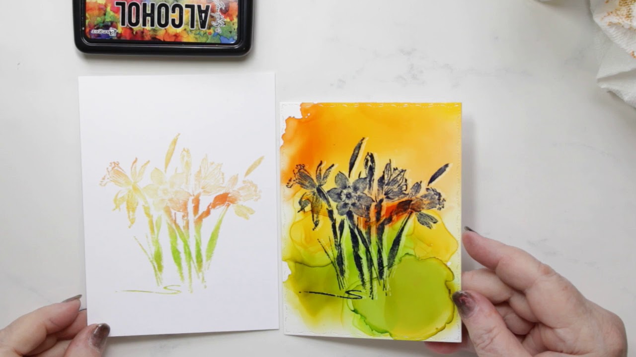 Easter Daffodil with Alcohol Ink background - YouTube