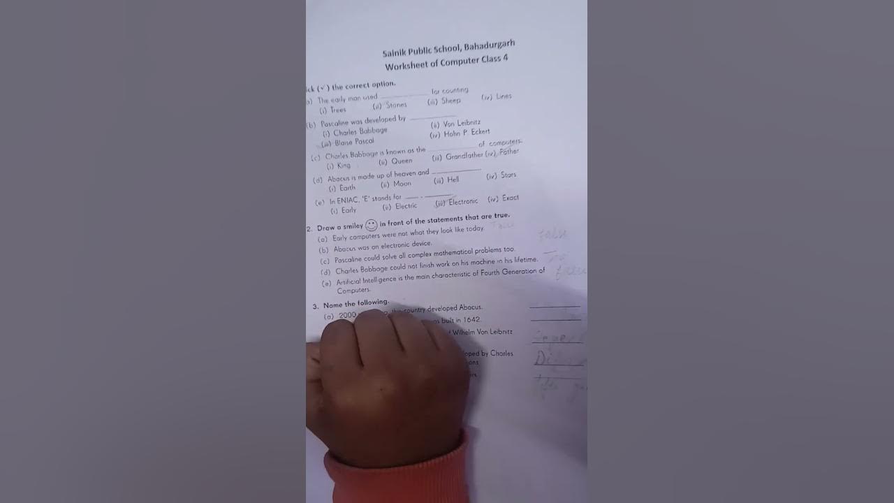 worksheet chapter 1 @computer class 4 - YouTube