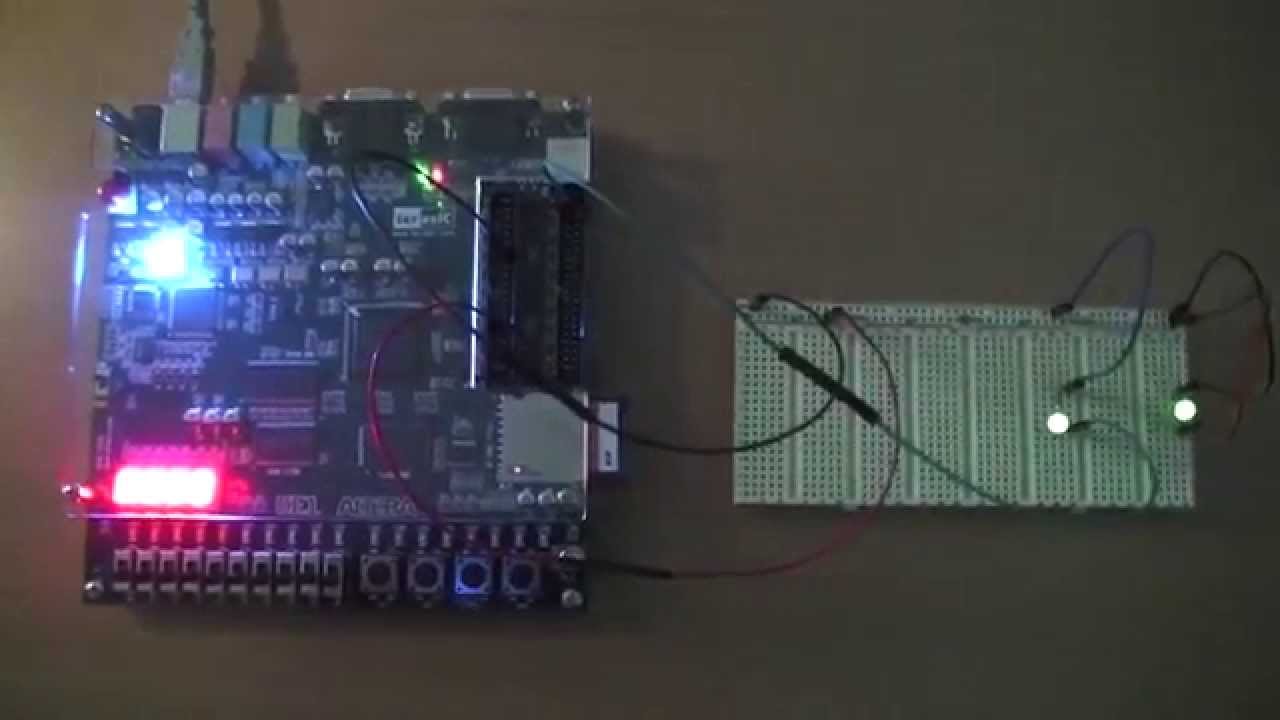Altera DE1: using GPIOs and CLOCK_24 to blink a LED - YouTube