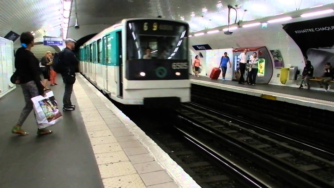 Paris - Metro Station Bercy Line 6 train arrival 2014 08 09 - YouTube