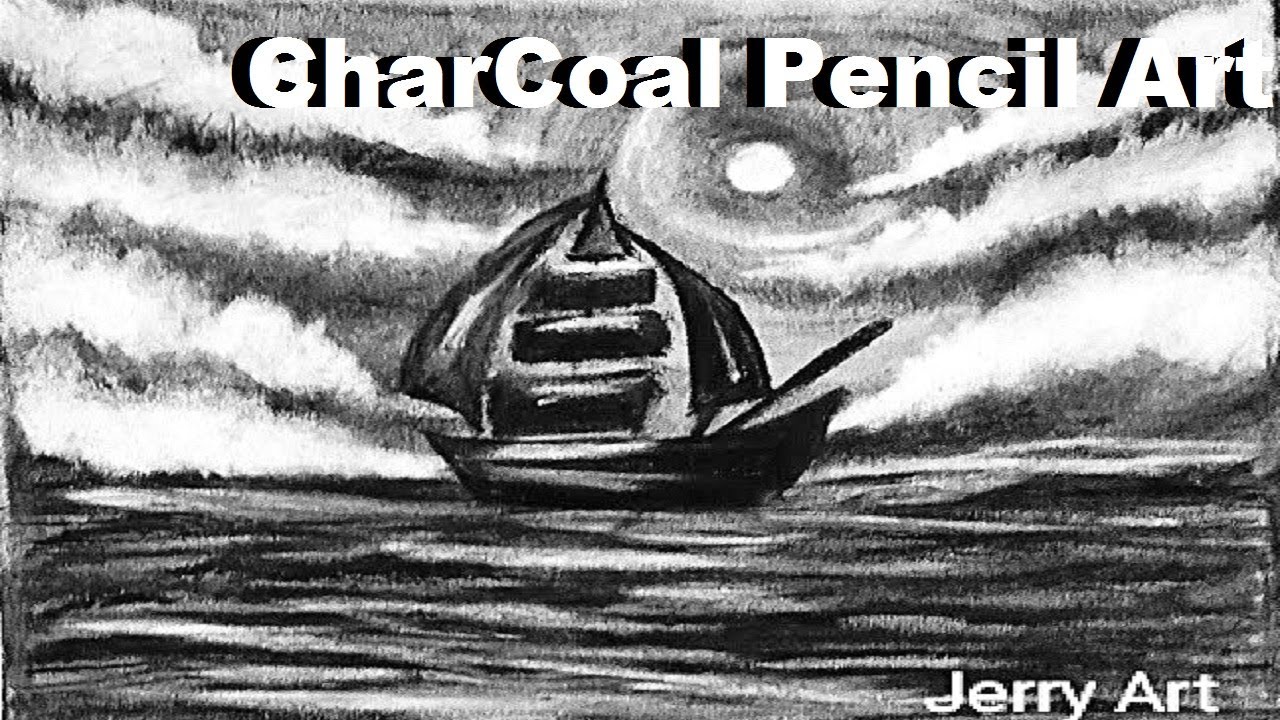 How to draw a Boat || moonlight night sky drawing with pencil ...