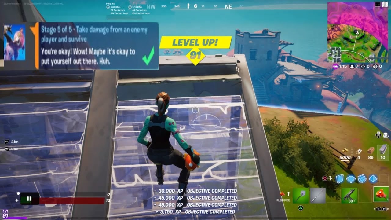 Take damage from an enemy player and survive fortnite - YouTube