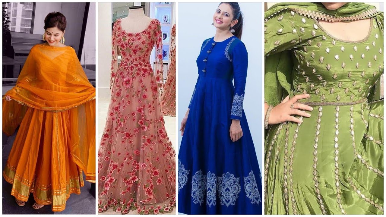 Exclusive fashion anarkali gaon with net embroided silk and chiffon ...