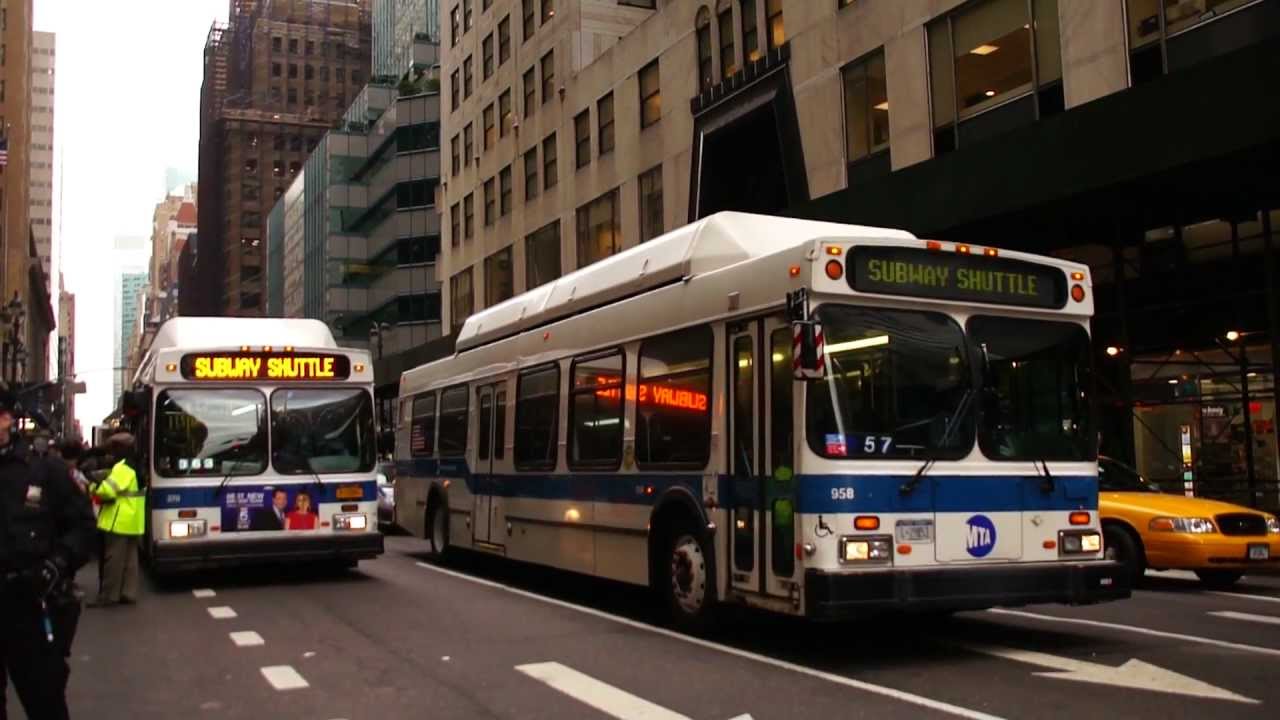 MTA New York City Bus Shuttle Buses Making Their Way Through 42nd ...