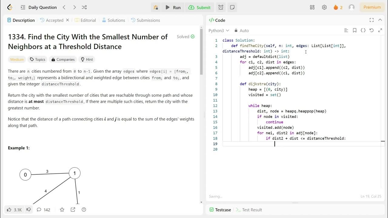 Leetcode 1334 - Find the City With the Smallest Number of Neighbors at a Threshold Distance ...