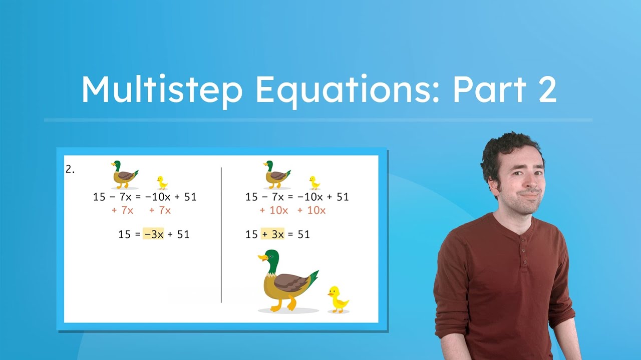 Multistep Equations Part 2 - Variables on Both Sides - YouTube