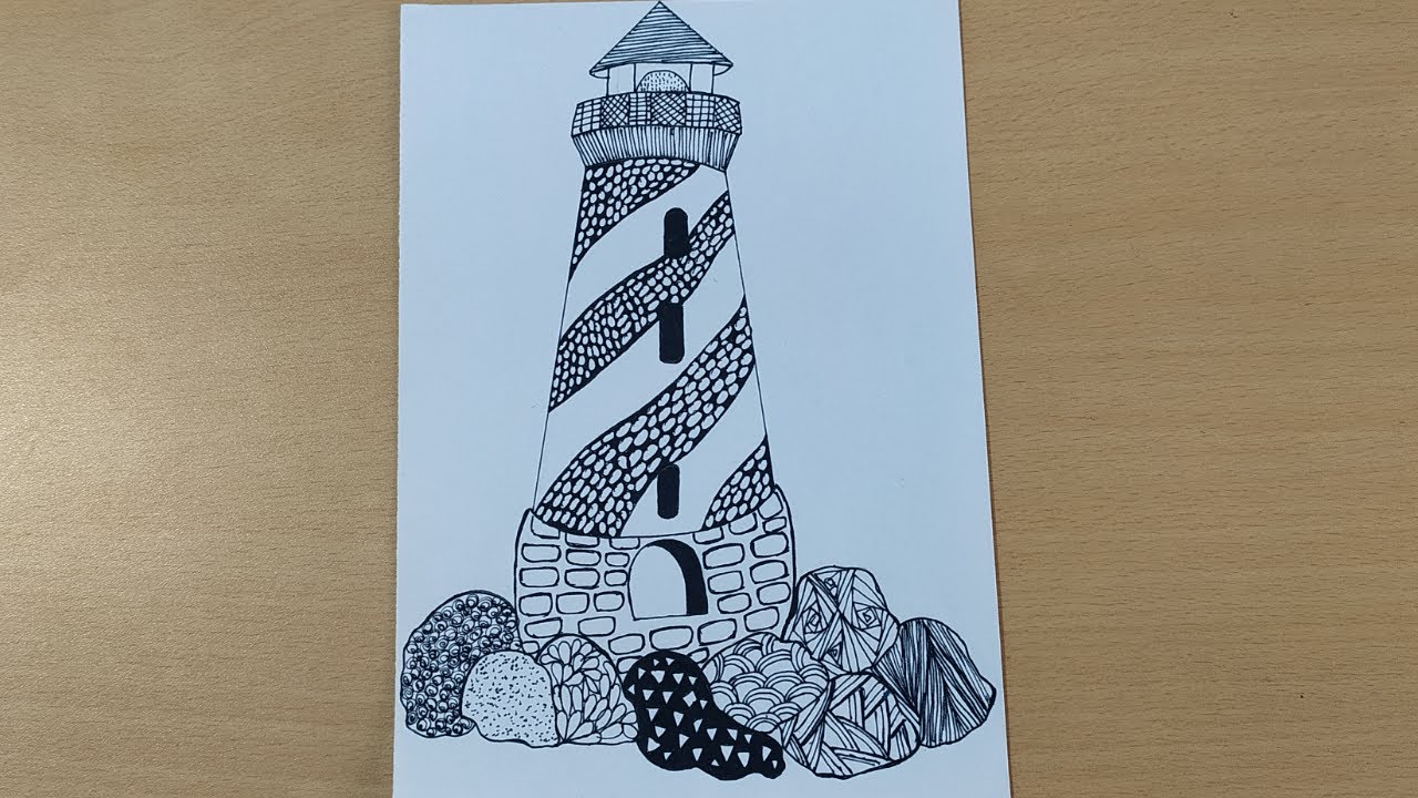 How To Draw Zentangle Lighthouse - Step By Step Tutorial - YouTube