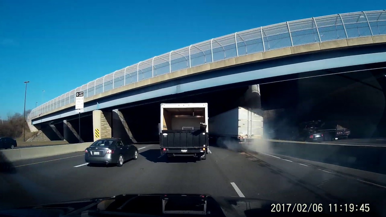2017-02-06 tractor trailer hits bridge support - YouTube