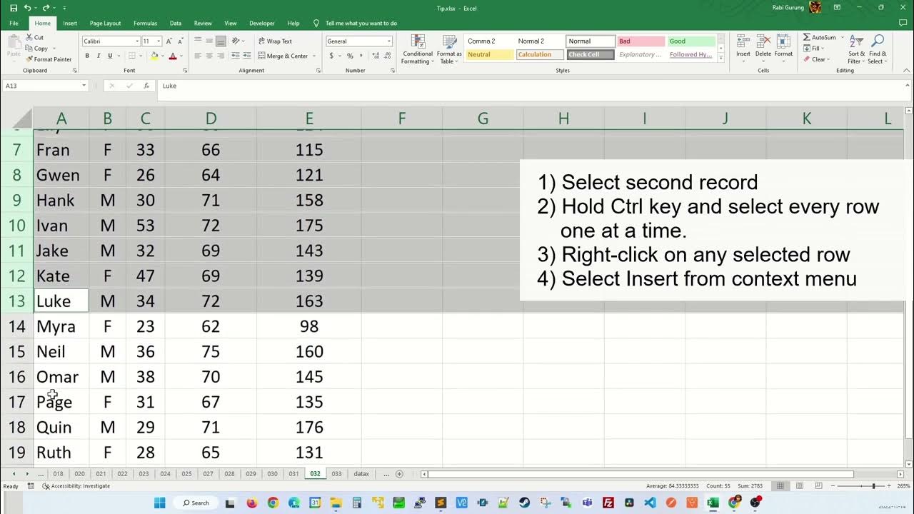 Insert a Blank Row after Every Row in Excel - Excel Tips and Tricks - YouTube