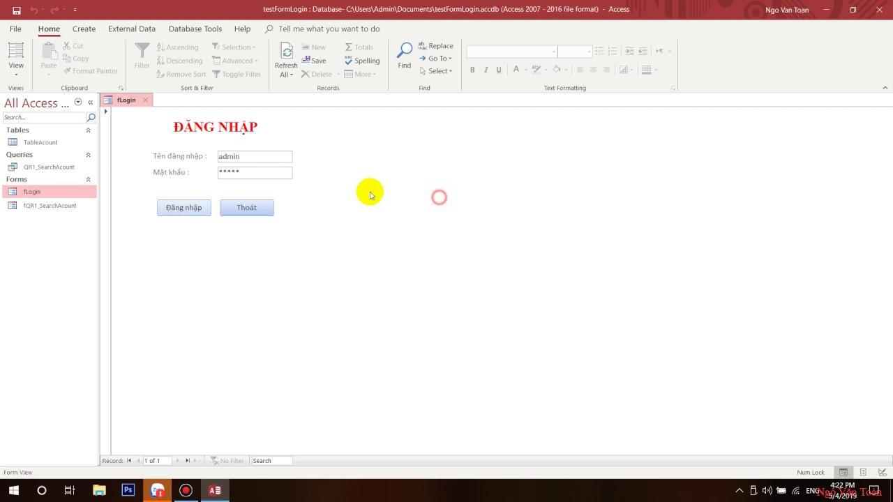 Hướng dẫn Access - Tạo Form Login với Access - YouTube