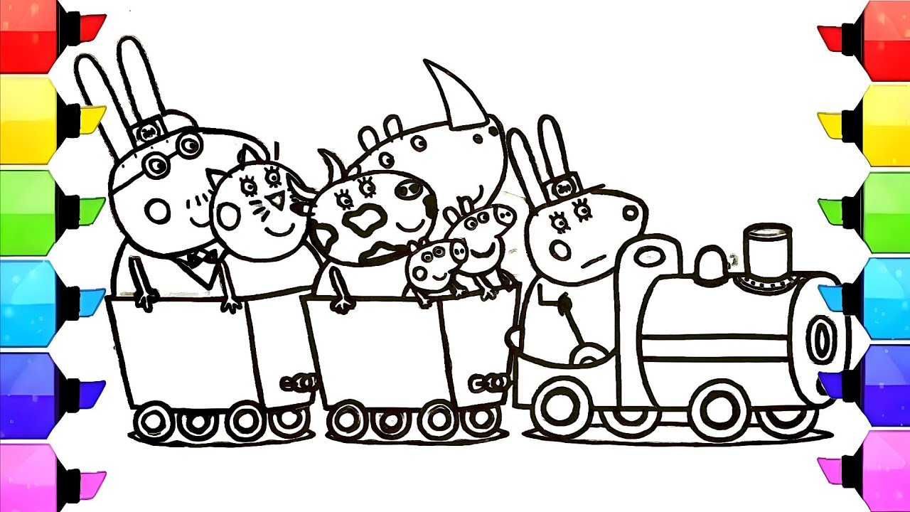 Rebecca Rabbit Driving The Train Drawing Easy with Colour | Rebecca ...