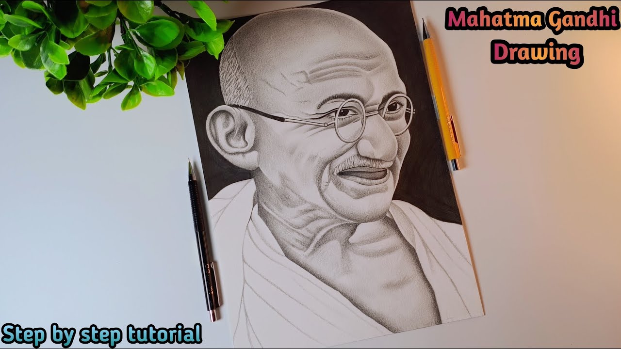 Gandhi ji Drawing 🇮🇳| Easy to draw Gandhi ji, Gandhi jayanti,| Pencil ...