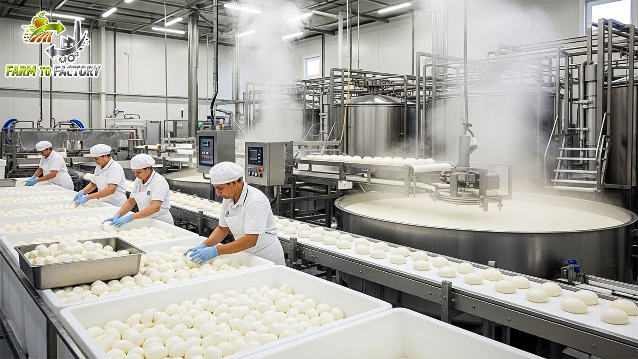 From milk to melt how mozzarella cheese is made (full process) - YouTube
