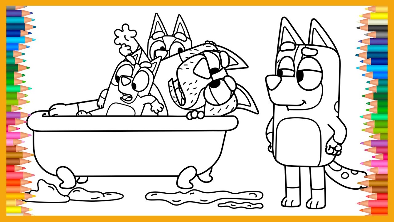 🎨Coloring Bluey Bandit Heeler Dad doesn't fit in the Bathtub | How To ...