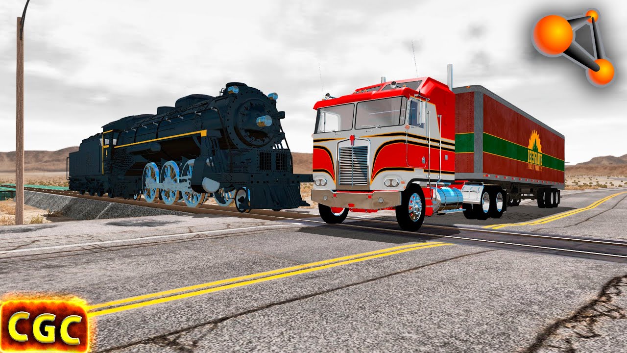 Steam Engine Train Vs Cars on railroad cross #14 BeamNG Drive - YouTube