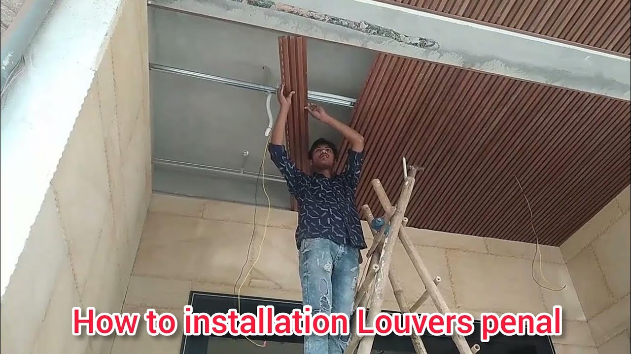 Louvers penal installation interior design false ceiling - YouTube