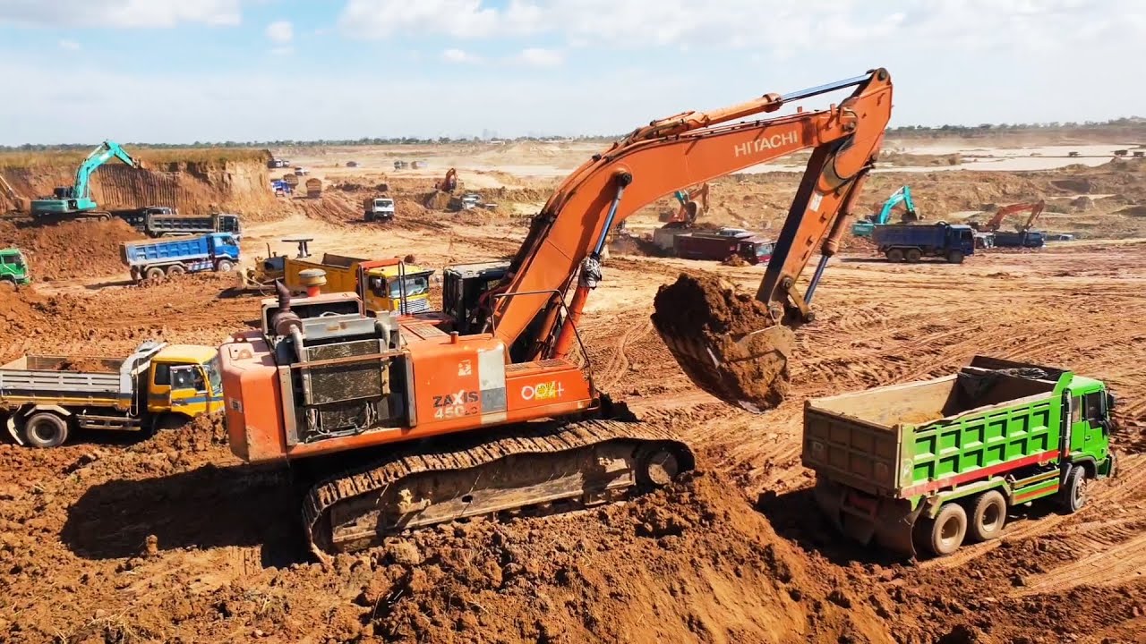 Hitachi Zaxis 450LC Excavator Loading Trucks - Amazing loading digging ...