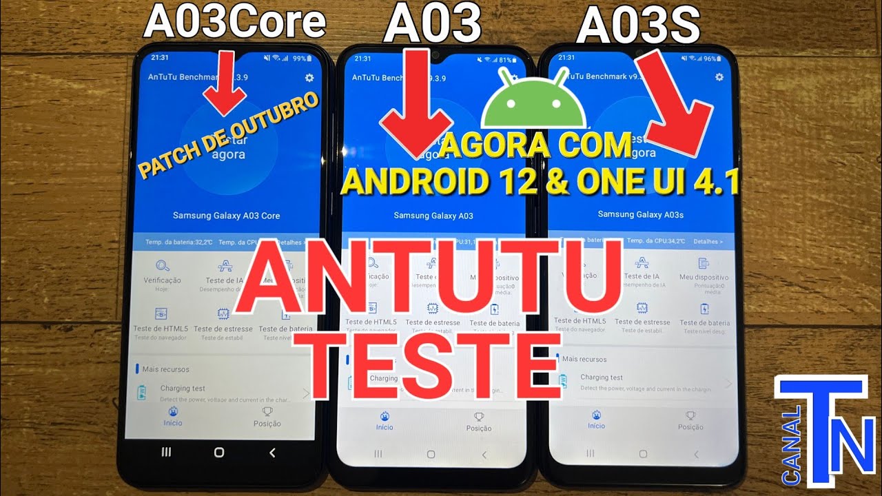 GALAXY A03 & A03S COM ANDROID 12 TESTE NO ANTUTU Veja o Score depois da ...