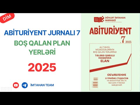 Abituriyent jurnalı 7 2025 Ali Təhsil Müəsissələrinə Boş Qalan Plan Yerləri 2025