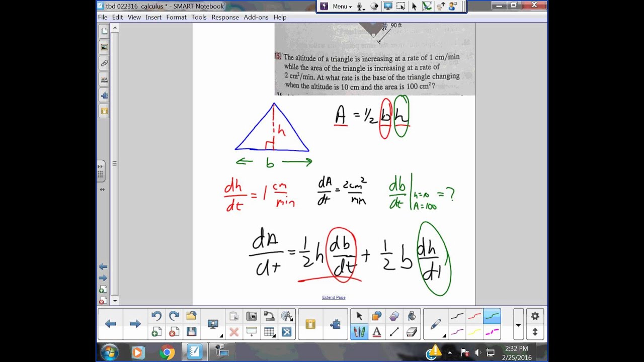 Calculus Related Rate - Area of Triangle -- Juda math - YouTube
