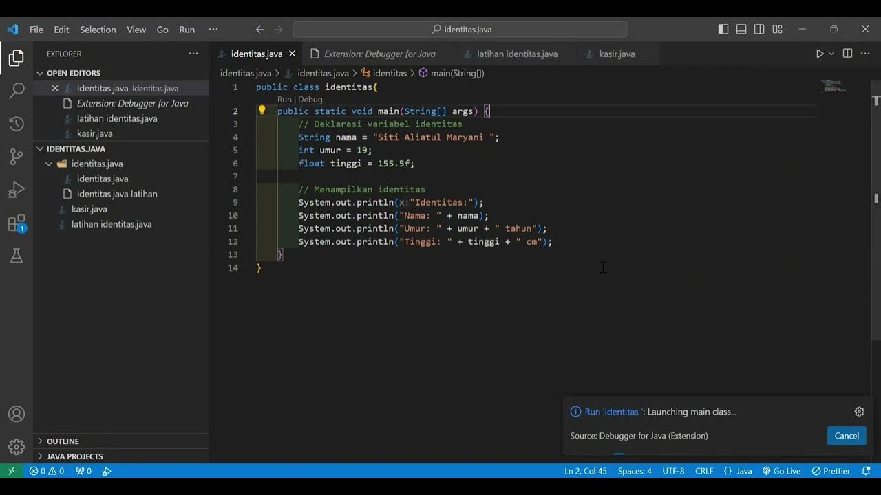 Membuat Identitas Menggunakan Bahasa Java - YouTube