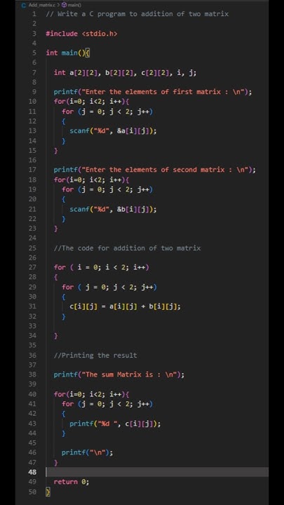 Addition of two matrix in C Programing #shorts #trending #coding #matrix #addition - YouTube