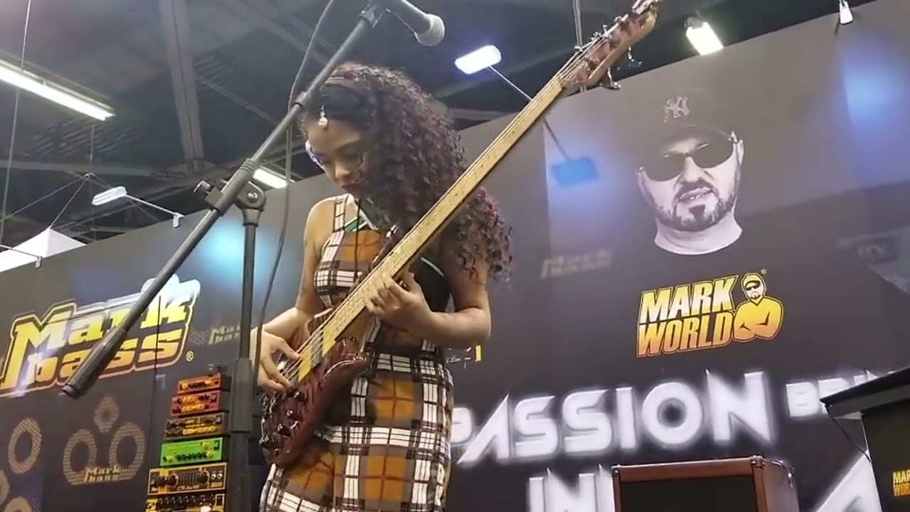 Mohini Dey warming up at the Mark Bass booth, NAMM 2019 (enhanced audio ...