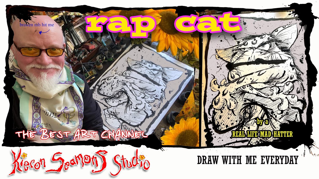 RAP CAT……. in full swing inky drawing - YouTube