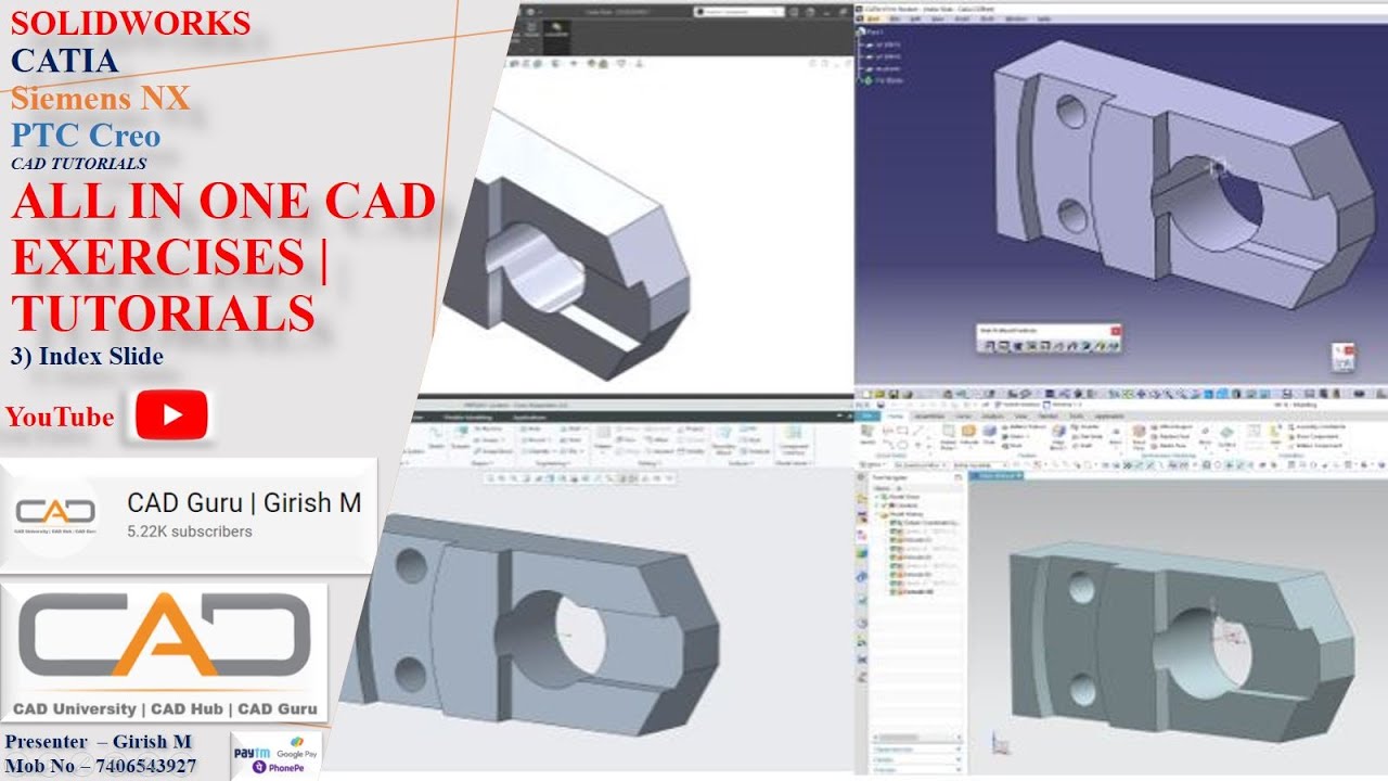 3) All in one CAD Exercises | Index Slide Short - YouTube