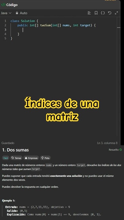 Como devolver los indices de una matriz #problem #java #letcode # ...