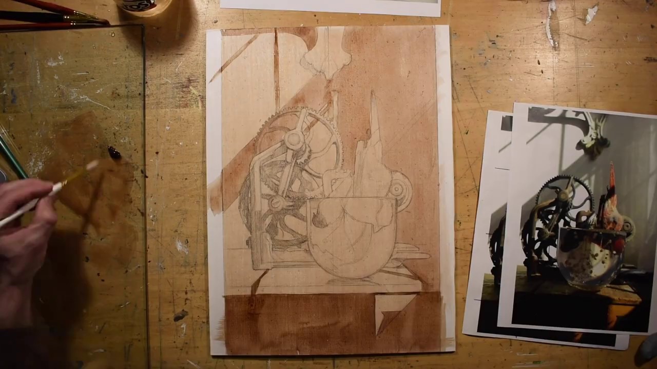Acrylic Underpainting Process with Golden Acrylics Burnt Umber (Sample ...