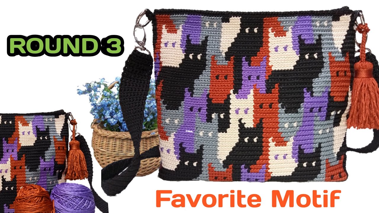 Tutorial Membuat Tas Rajut Motif Kucing|Round 3|Tapestry is Fun - YouTube