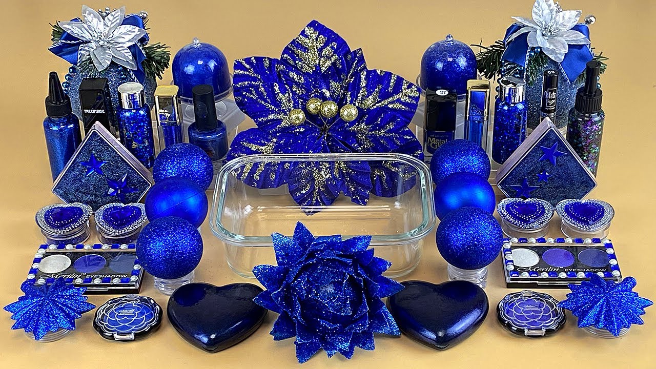 Navy BLUE SLIME | Mixing makeup and glitter into Clear Slime ...