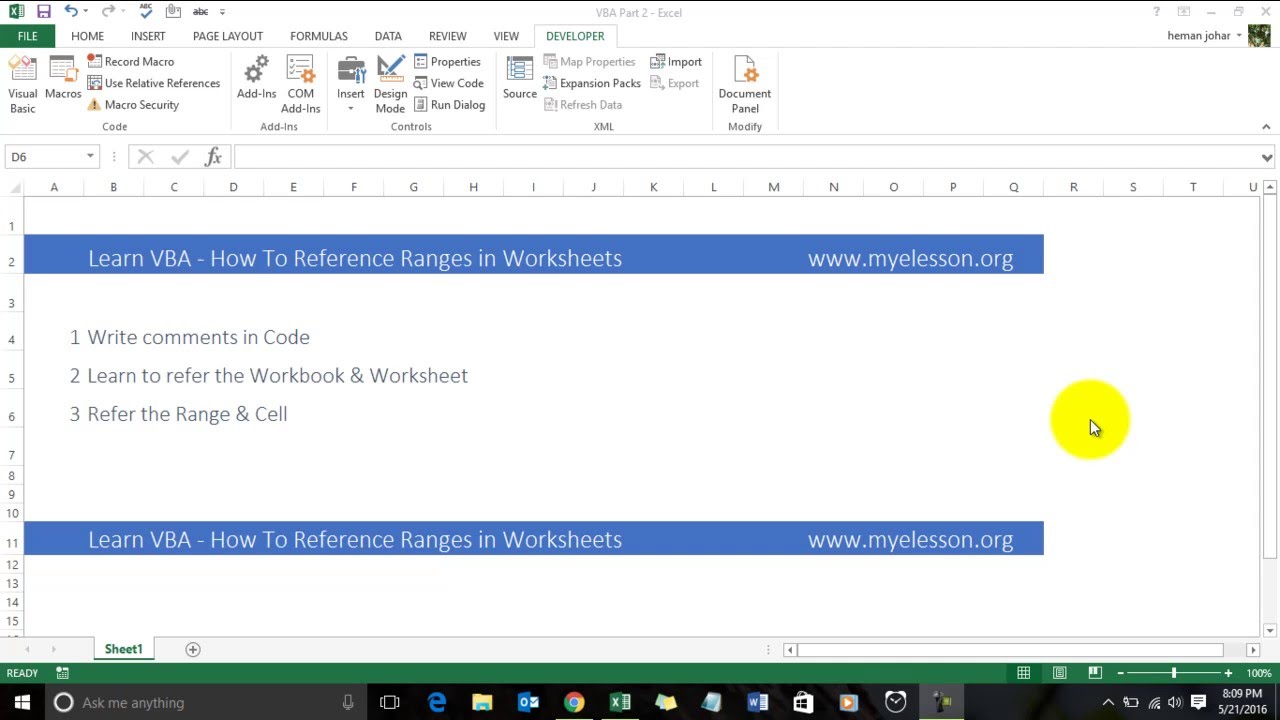 Learn Vba 2 Refer And Edit Range In Vba Hindi Youtube