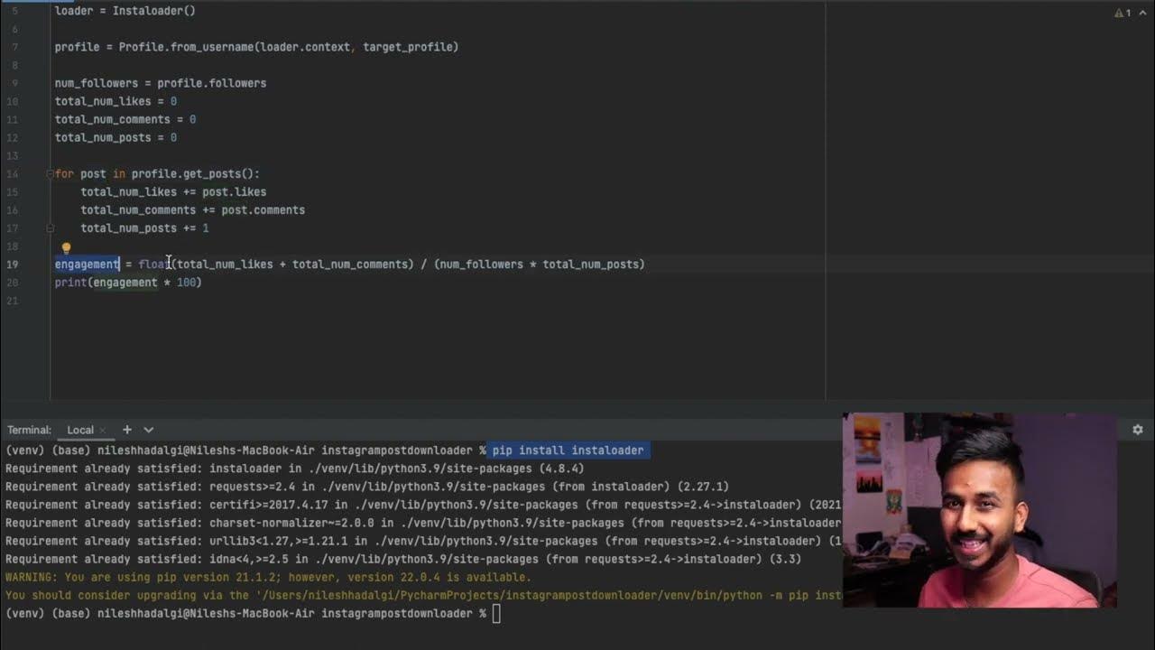 Instagram engagement calculator using python 3.x and instaloader, build Instagram scraper python ...