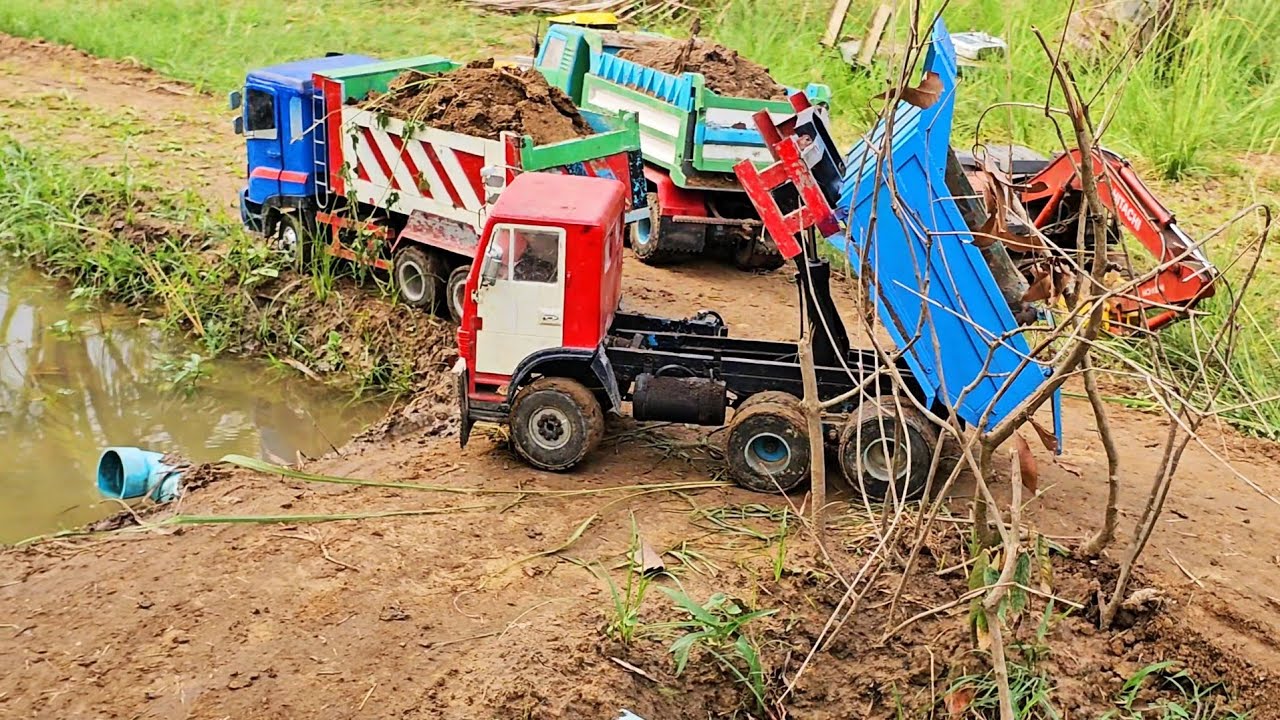 (Ep25) Construction of a river crossing road with a truck Kamaz Hino ...