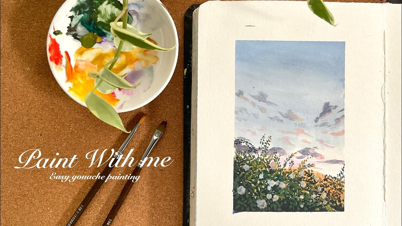 Paint With Me || 🌸Easy Gouache painting on the rainy day 🌧️ - YouTube