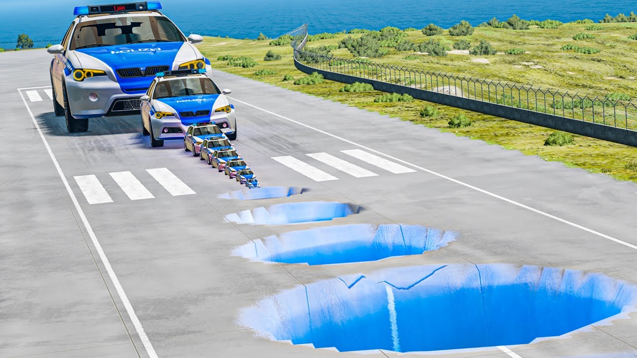 Big & Small Police Cars vs Small To Big Giant Water Pit - Cars vs Giant ...